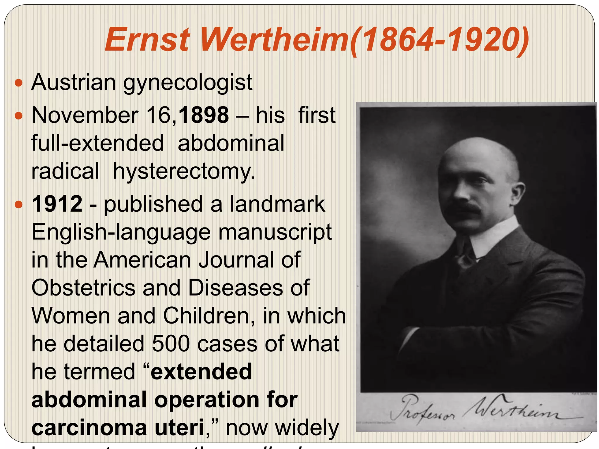 History of radical hysterectomy for cancer cervix | PPTX