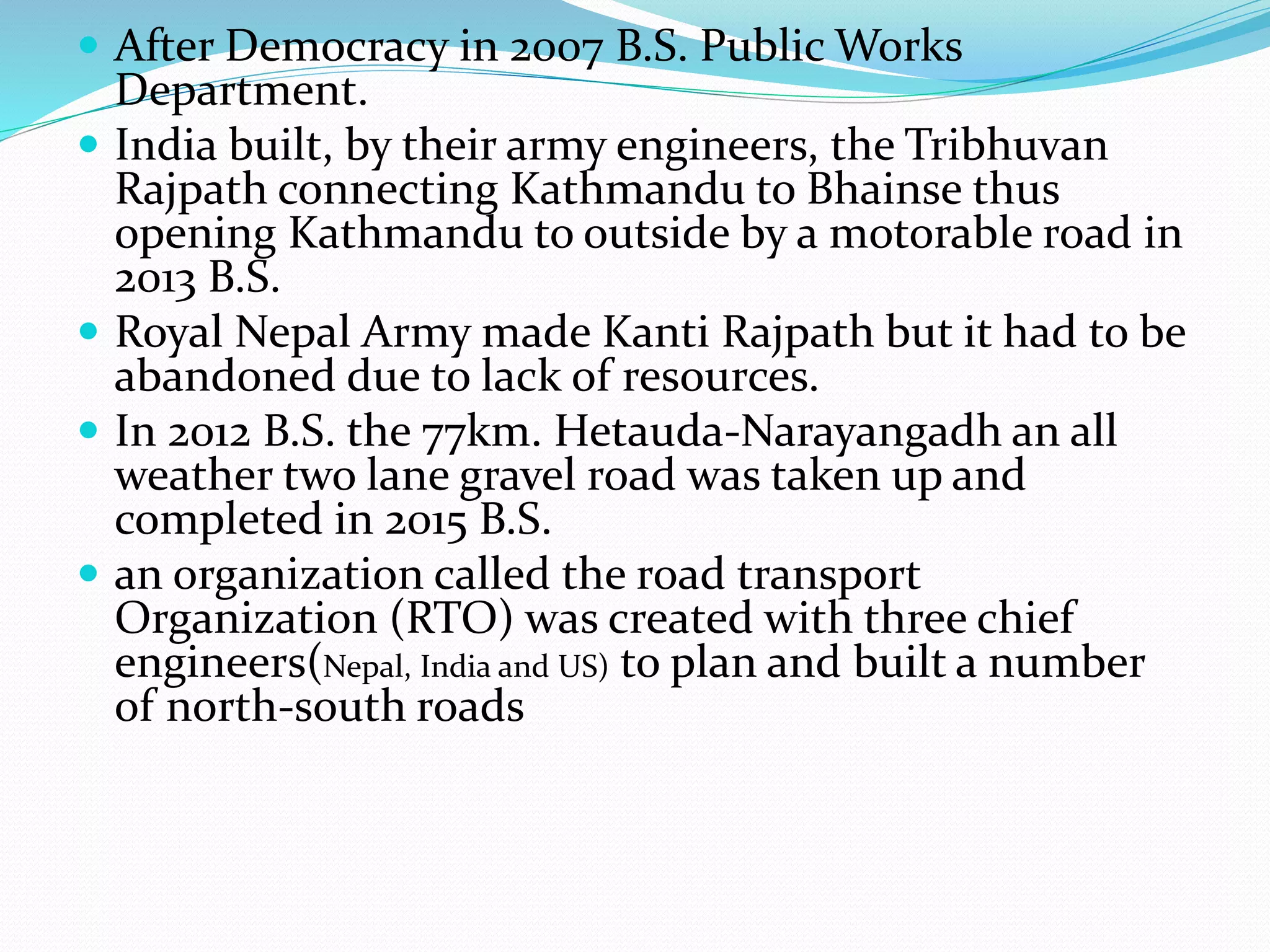 History of road in Nepal | PPTX