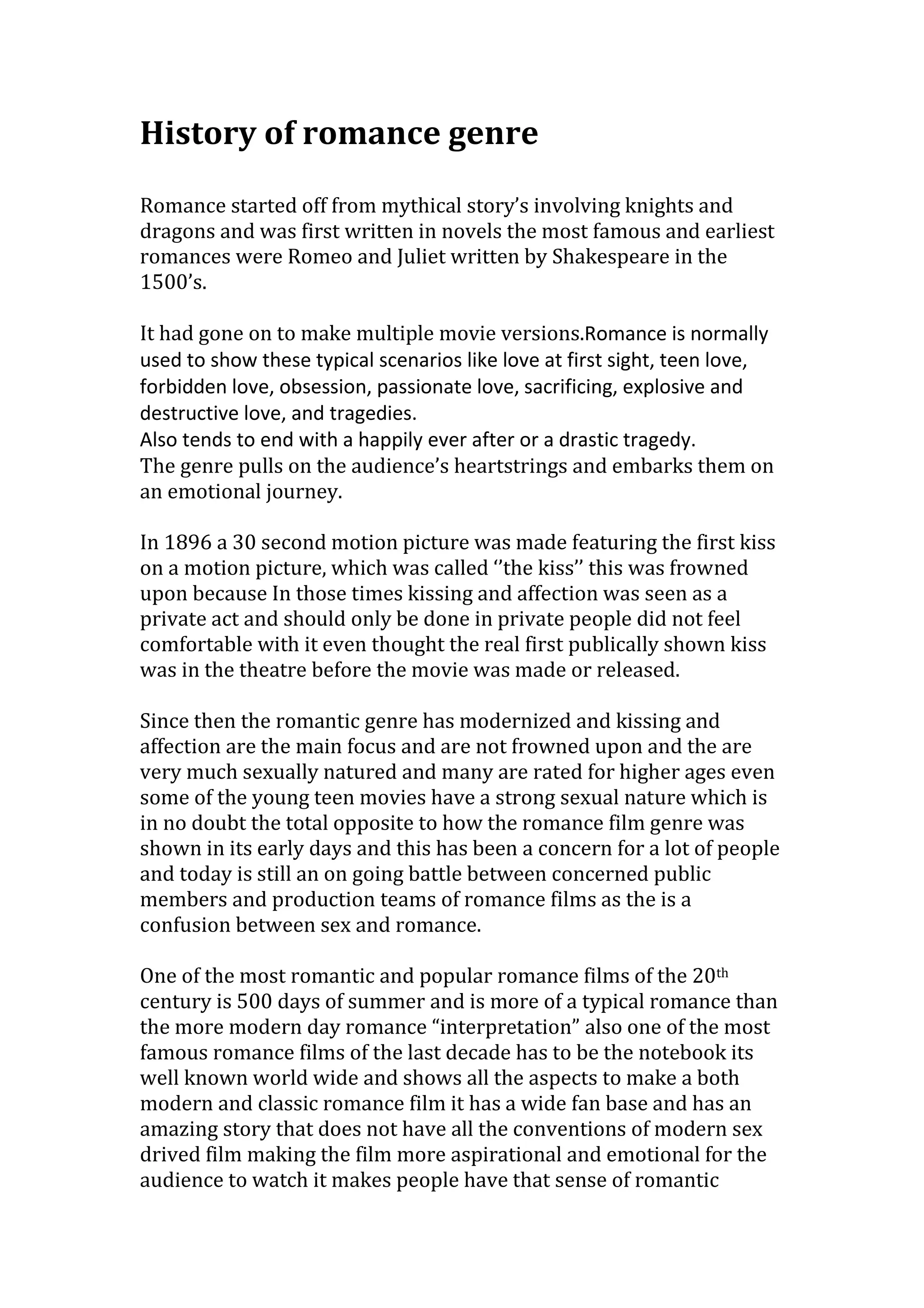 History of romance genre | DOCX