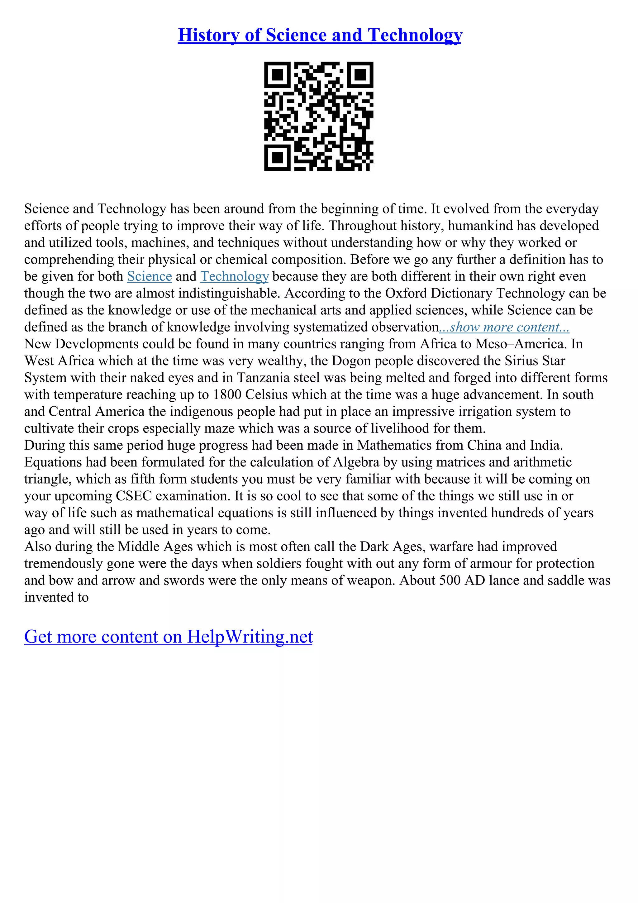 History Of Science And Technology | PDF | Science