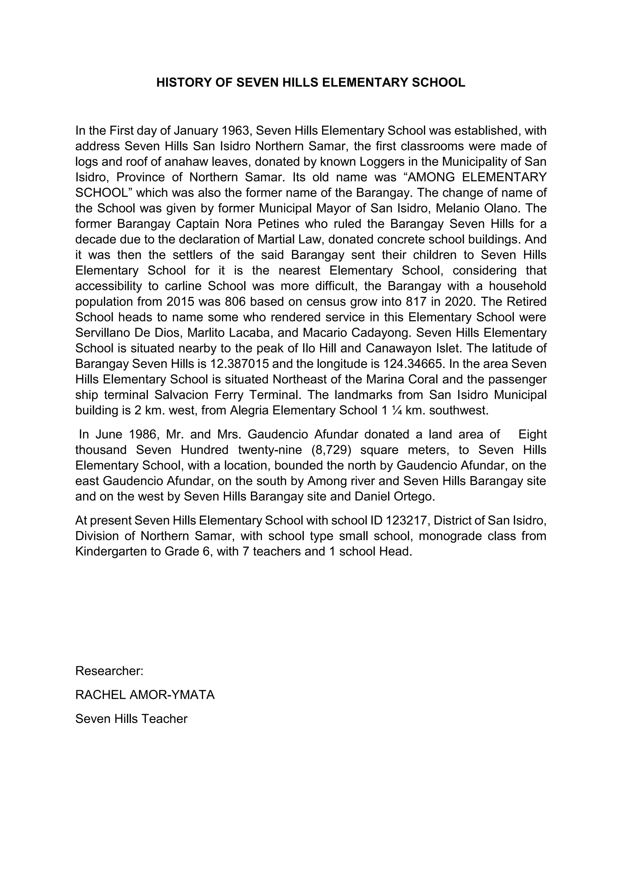 HISTORY OF SEVEN HILLS ELEMENTARY SCHOOL.docx