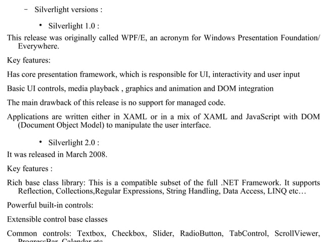 History of silverlight versions and its features | PPT