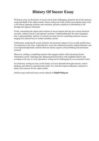 History Of Soccer Essay. Heidelberg University | PDF