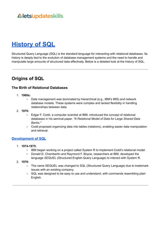 History of SQL, Evolution of SQLHistory of SQL, Evolution of SQL | PDF