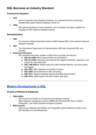 History of SQL, Evolution of SQLHistory of SQL, Evolution of SQL | PDF