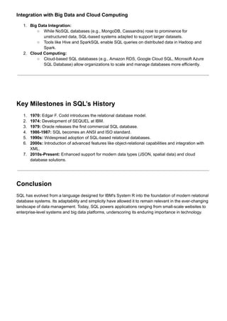 History of SQL, Evolution of SQLHistory of SQL, Evolution of SQL | PDF