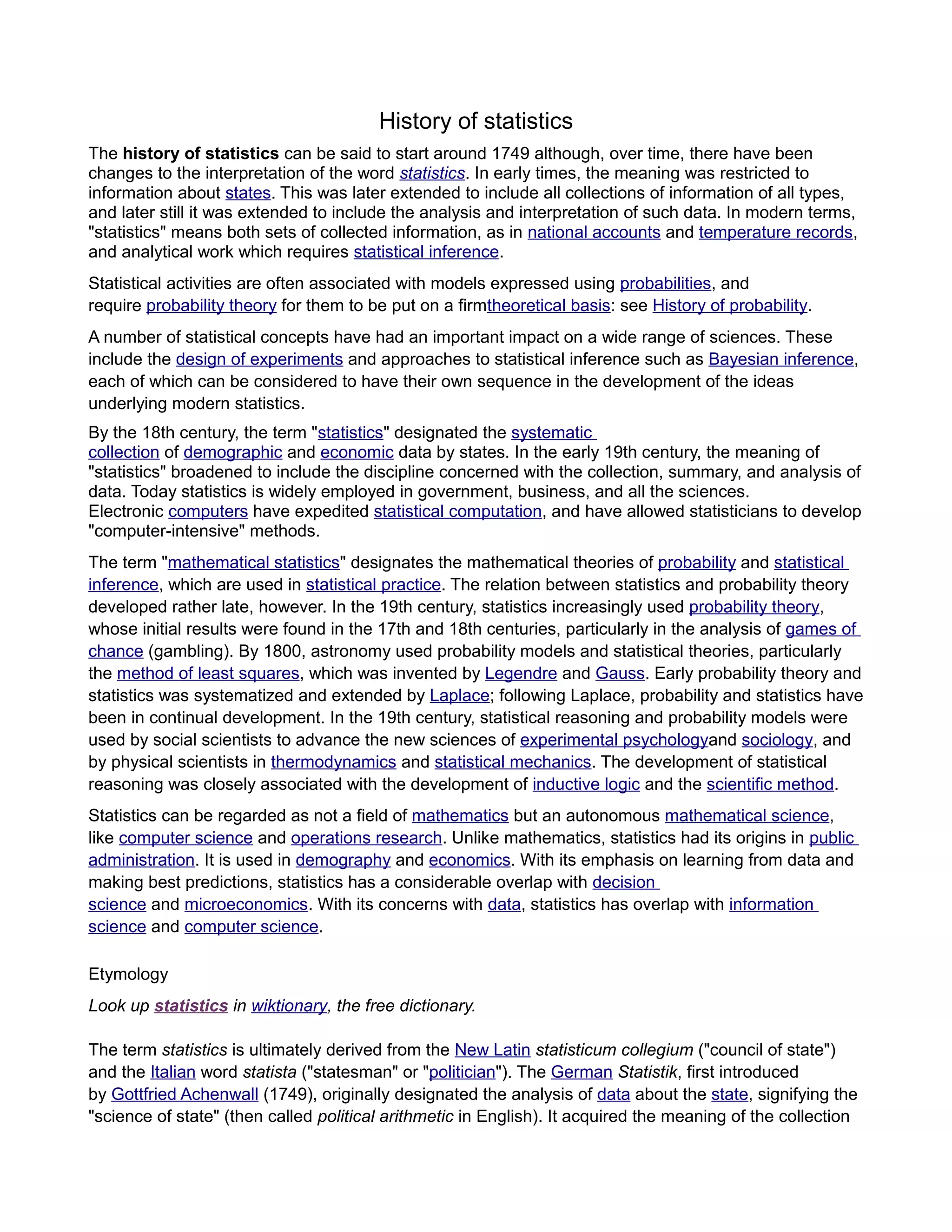 History of statistics | ODT
