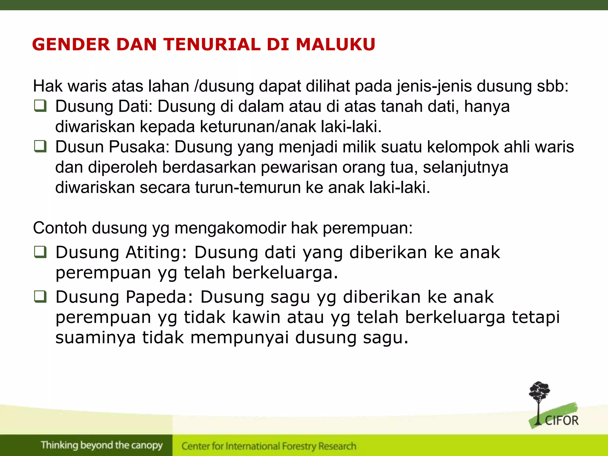 Gambaran Umum Reformasi Tenurial Lahan Dan Hutan Di Maluku | PPT