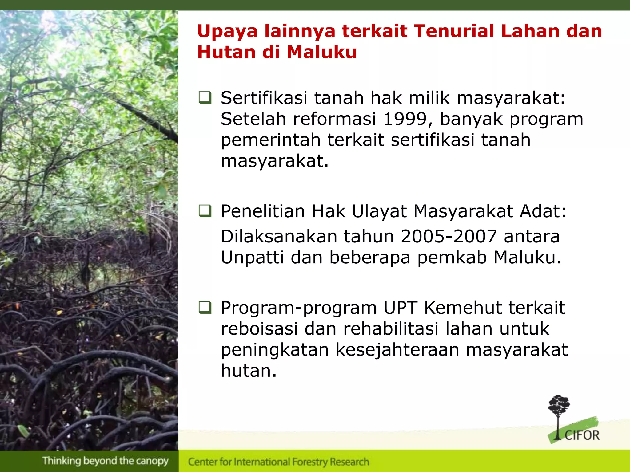 Gambaran Umum Reformasi Tenurial Lahan Dan Hutan Di Maluku | PPT
