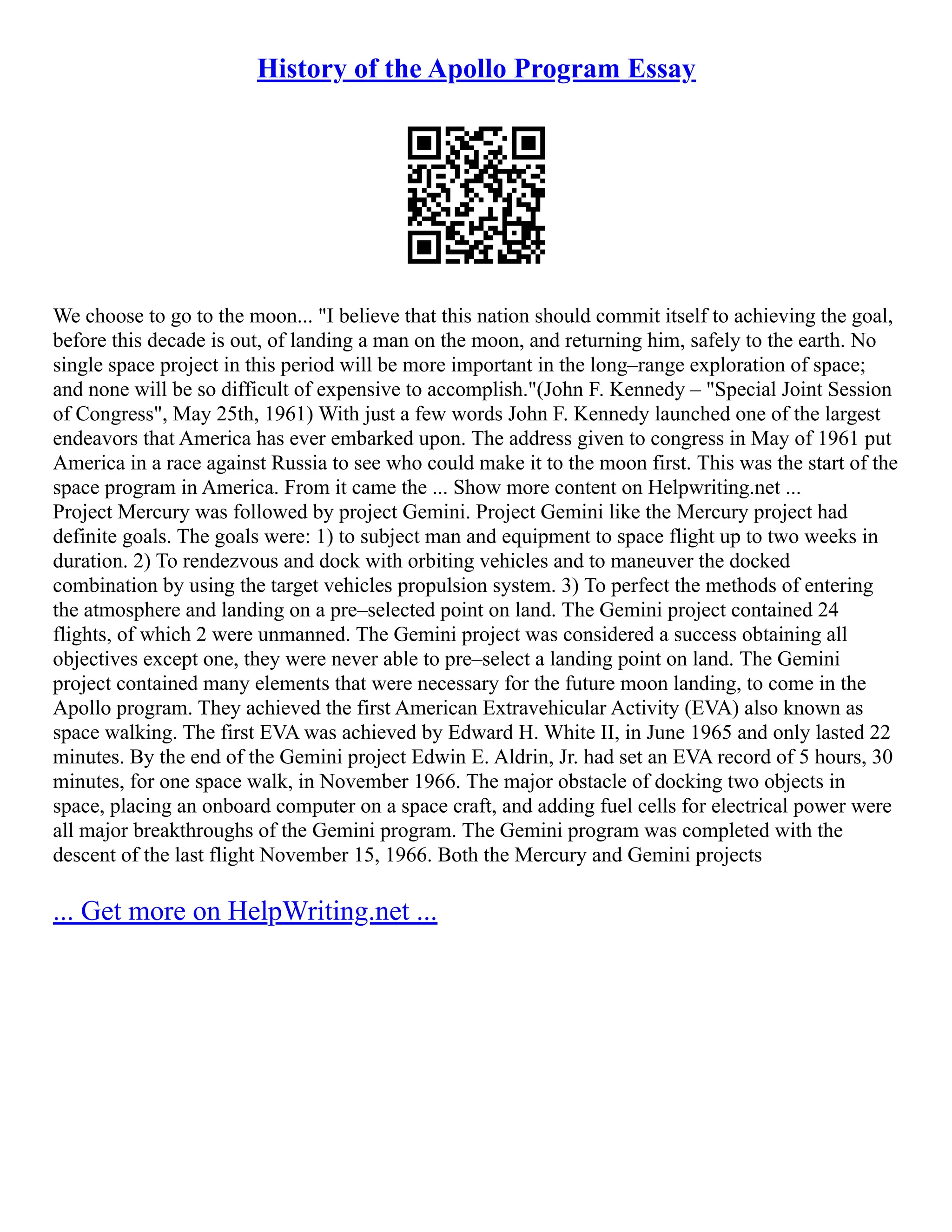 History Of The Apollo Program Essay | PDF