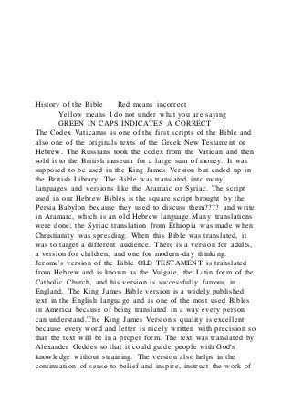 History of the Bible Red means incorrect | PDF