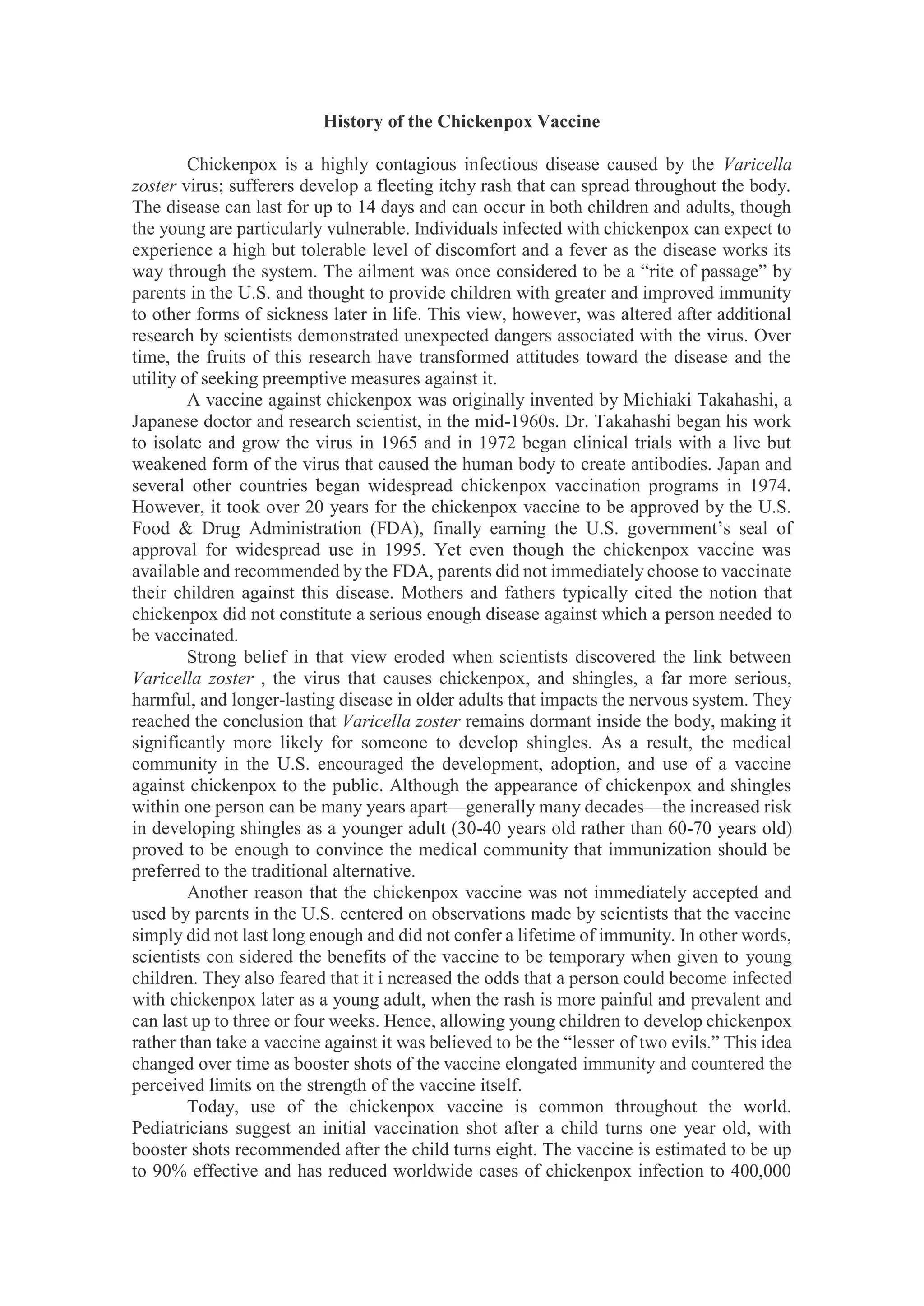 History of the chickenpox vaccine | PDF