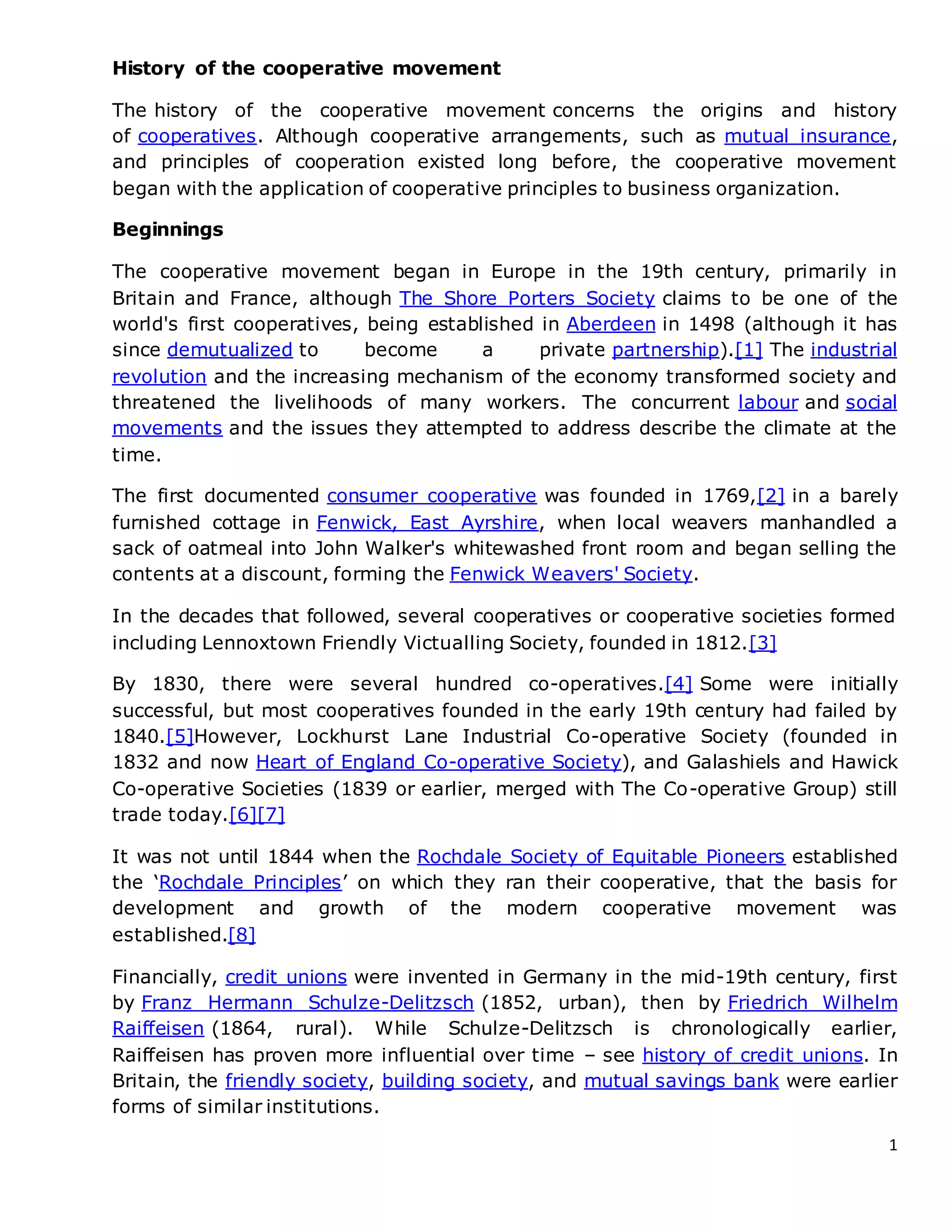 History of the cooperative movement | DOCX