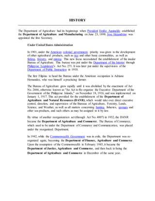 History of the department of agriculture | DOCX
