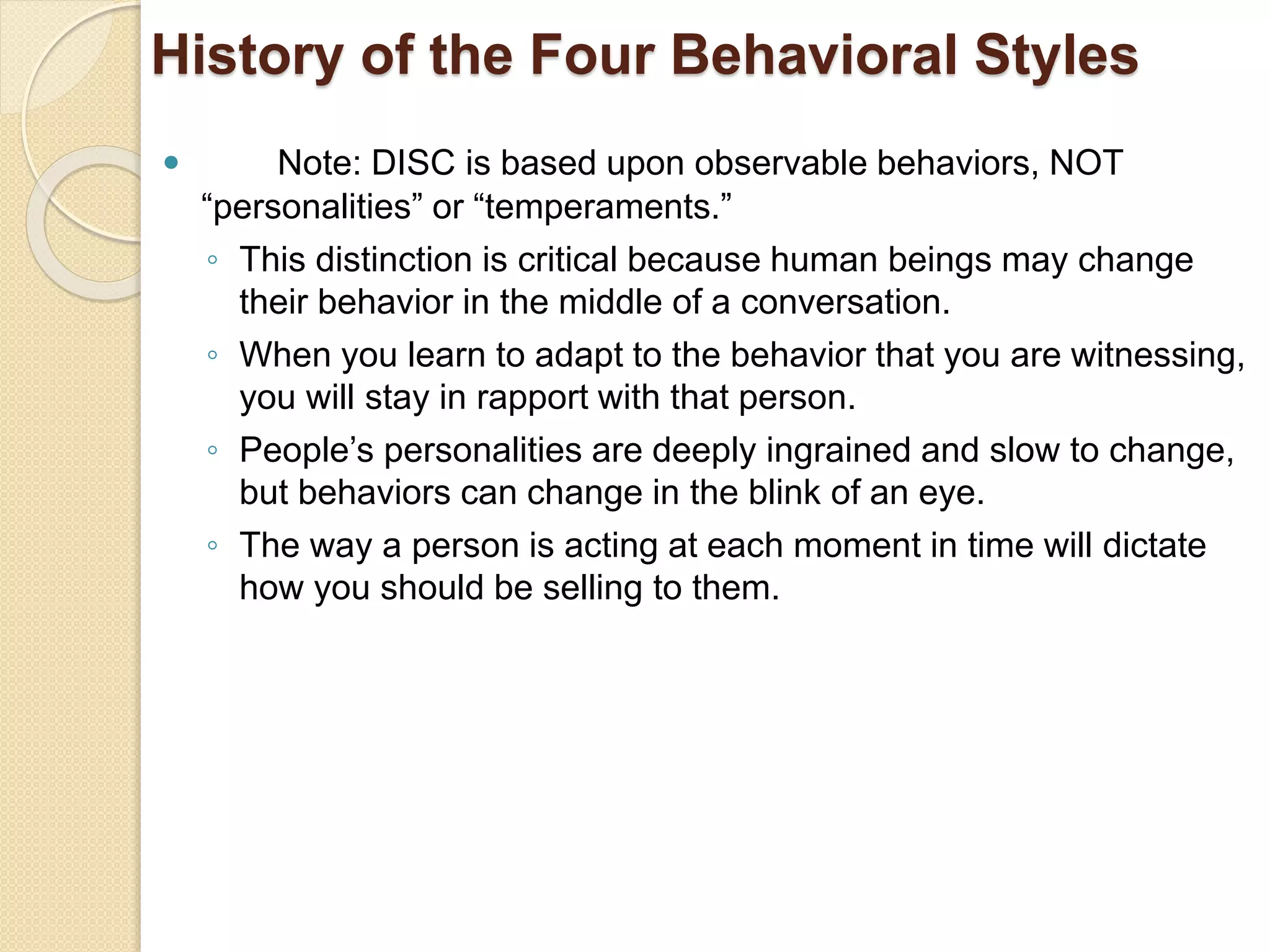 History of the four behavioral styles | PPTX | Mental Health | Diseases ...