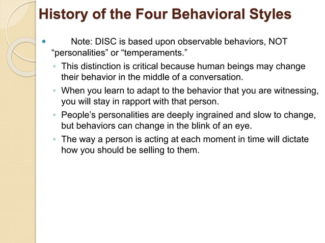 History of the four behavioral styles | PPTX | Mental Health | Diseases ...