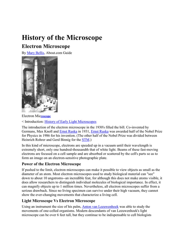 History of the microscope | DOCX | Physics | Science