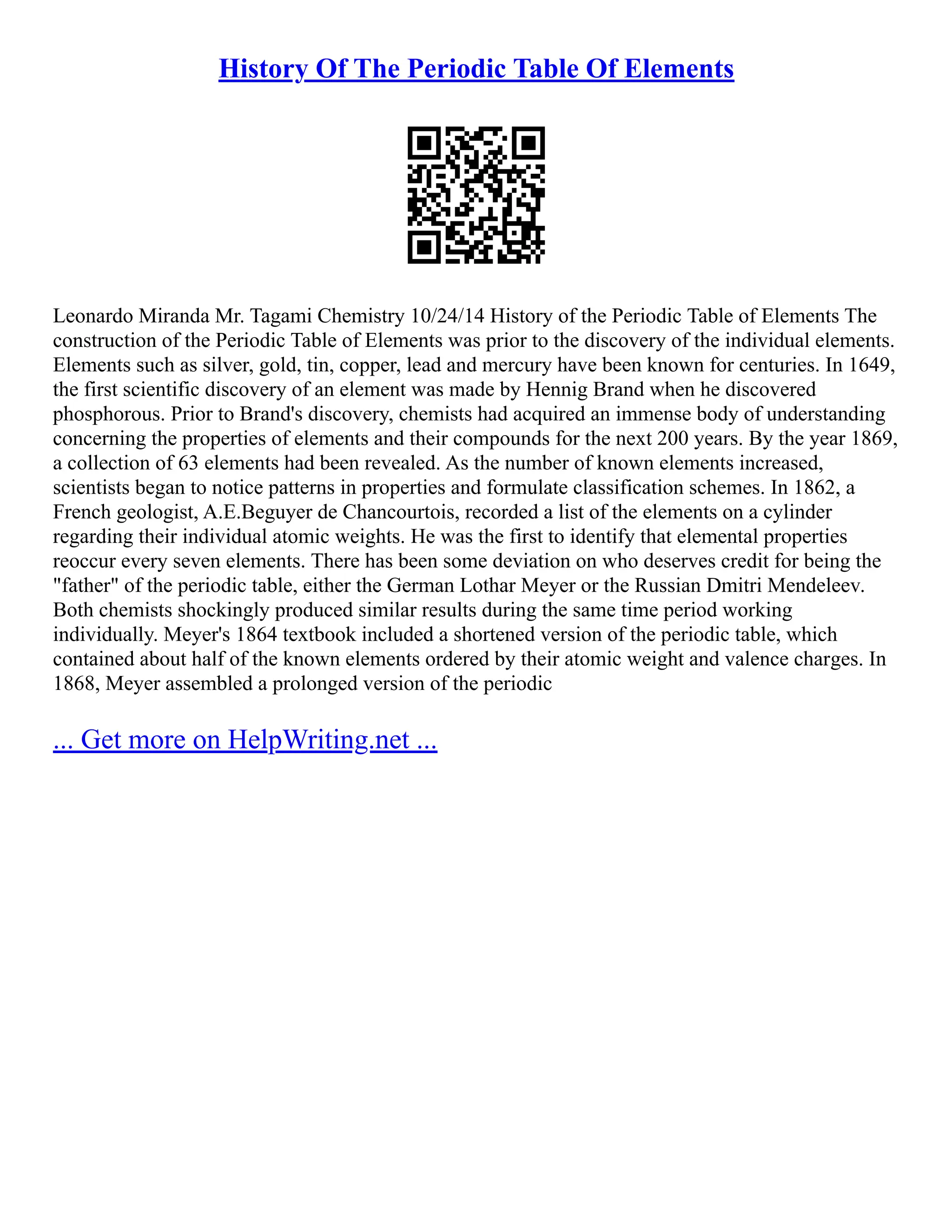 History Of The Periodic Table Of Elements | PDF
