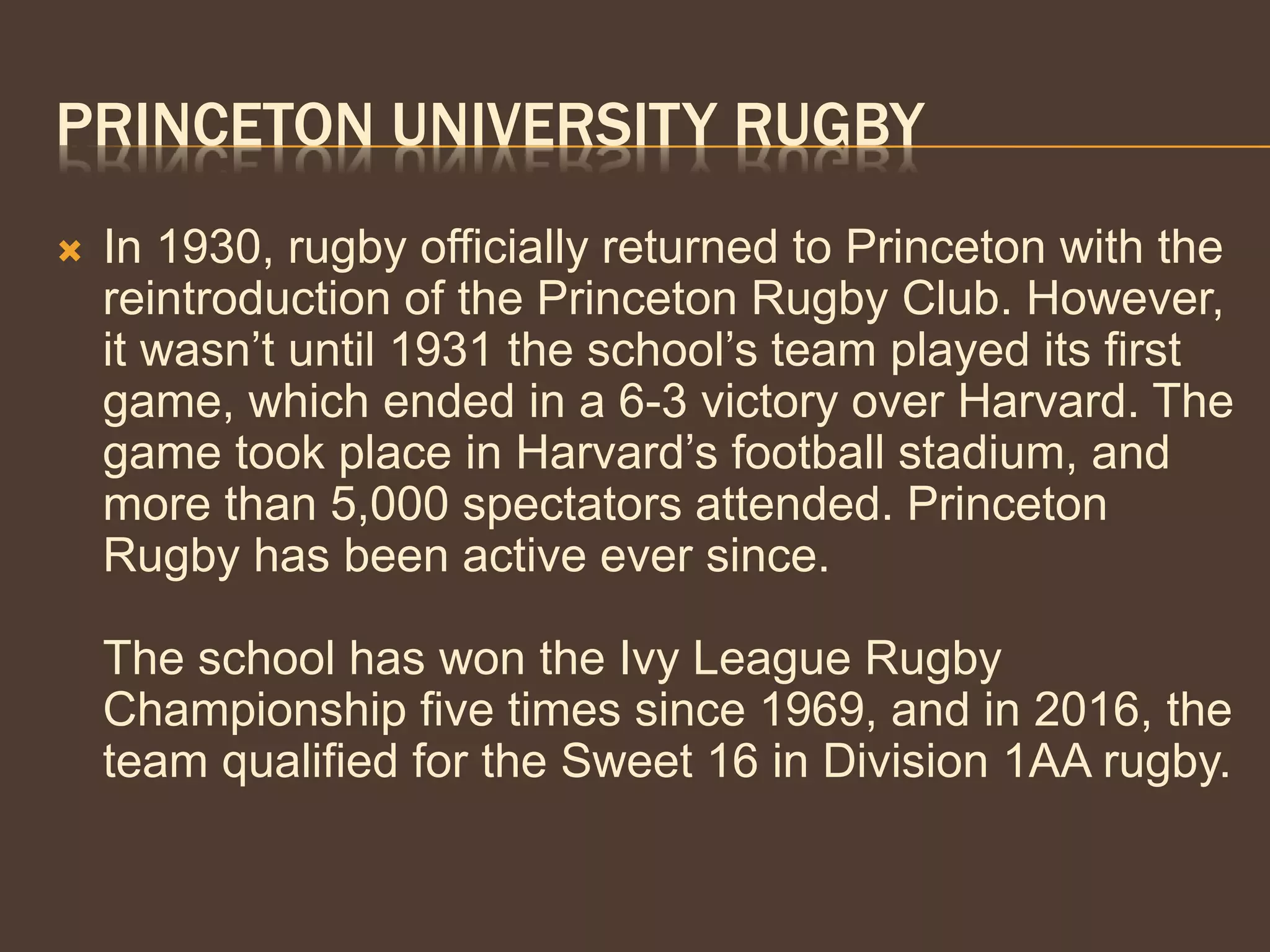 History of the Princeton University Rugby Football Club | PPTX