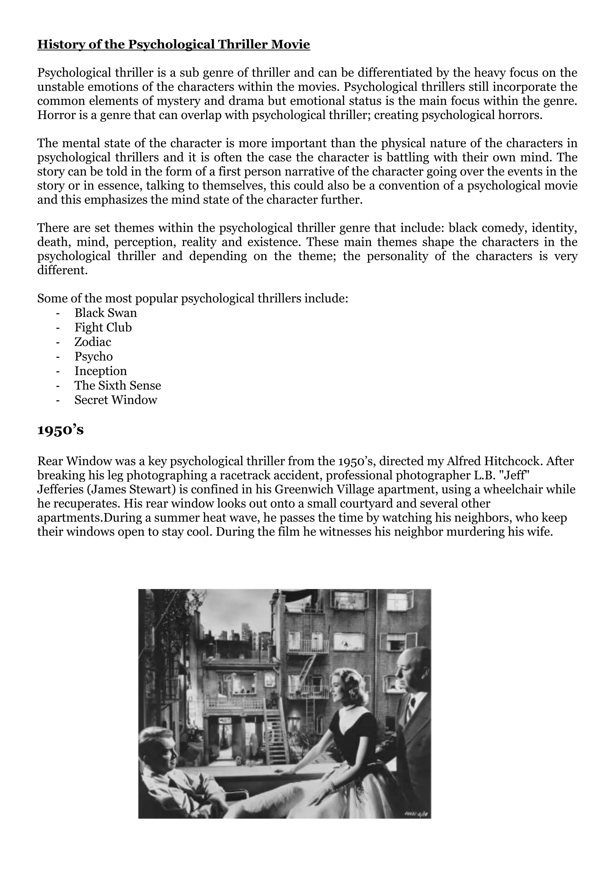 History of the psychological thriller movie | DOCX