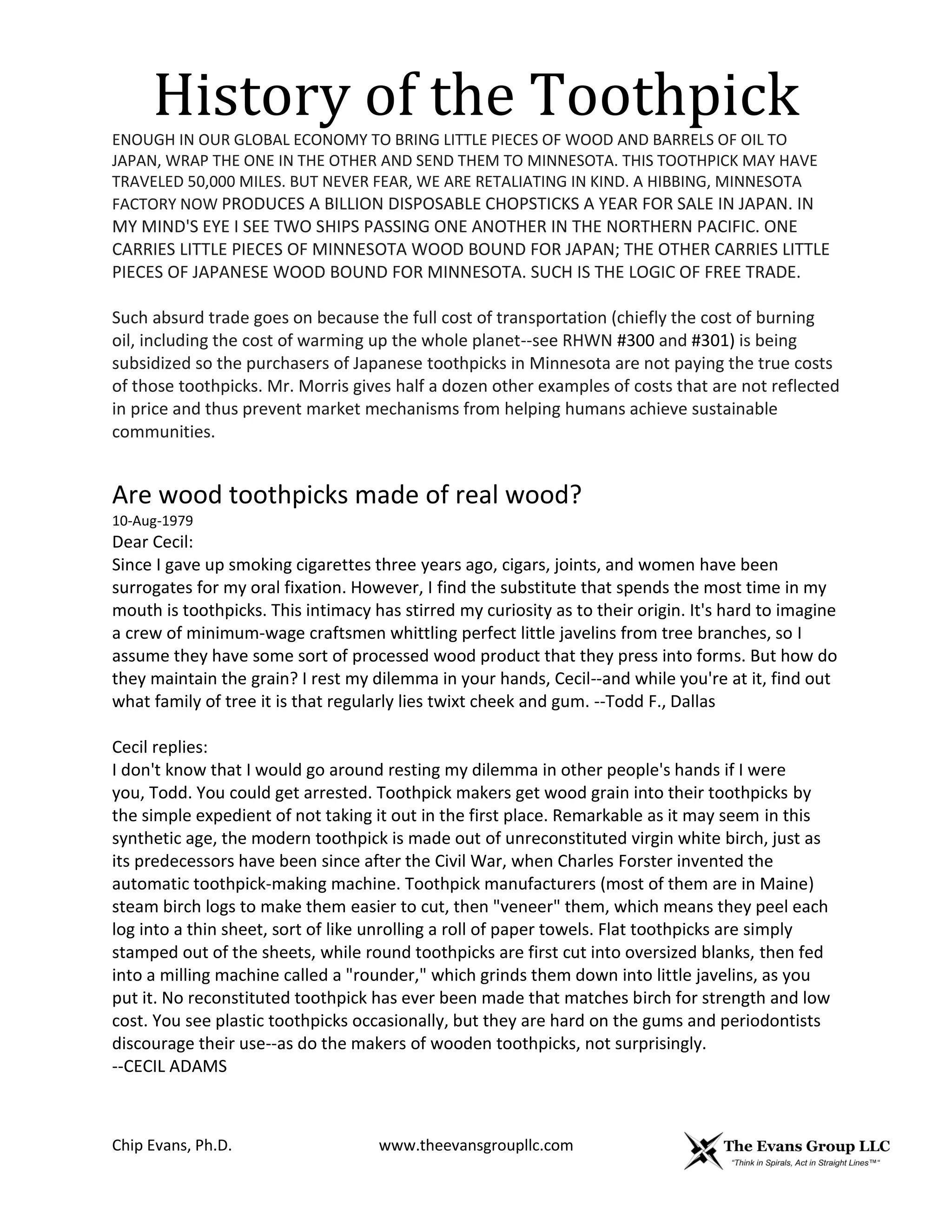 History of the toothpick | PDF