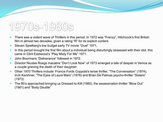 History Of Thriller Films | PPTX | Movies | Entertainment