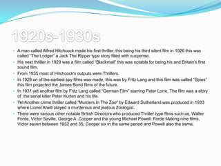 History Of Thriller Films | PPTX | Movies | Entertainment