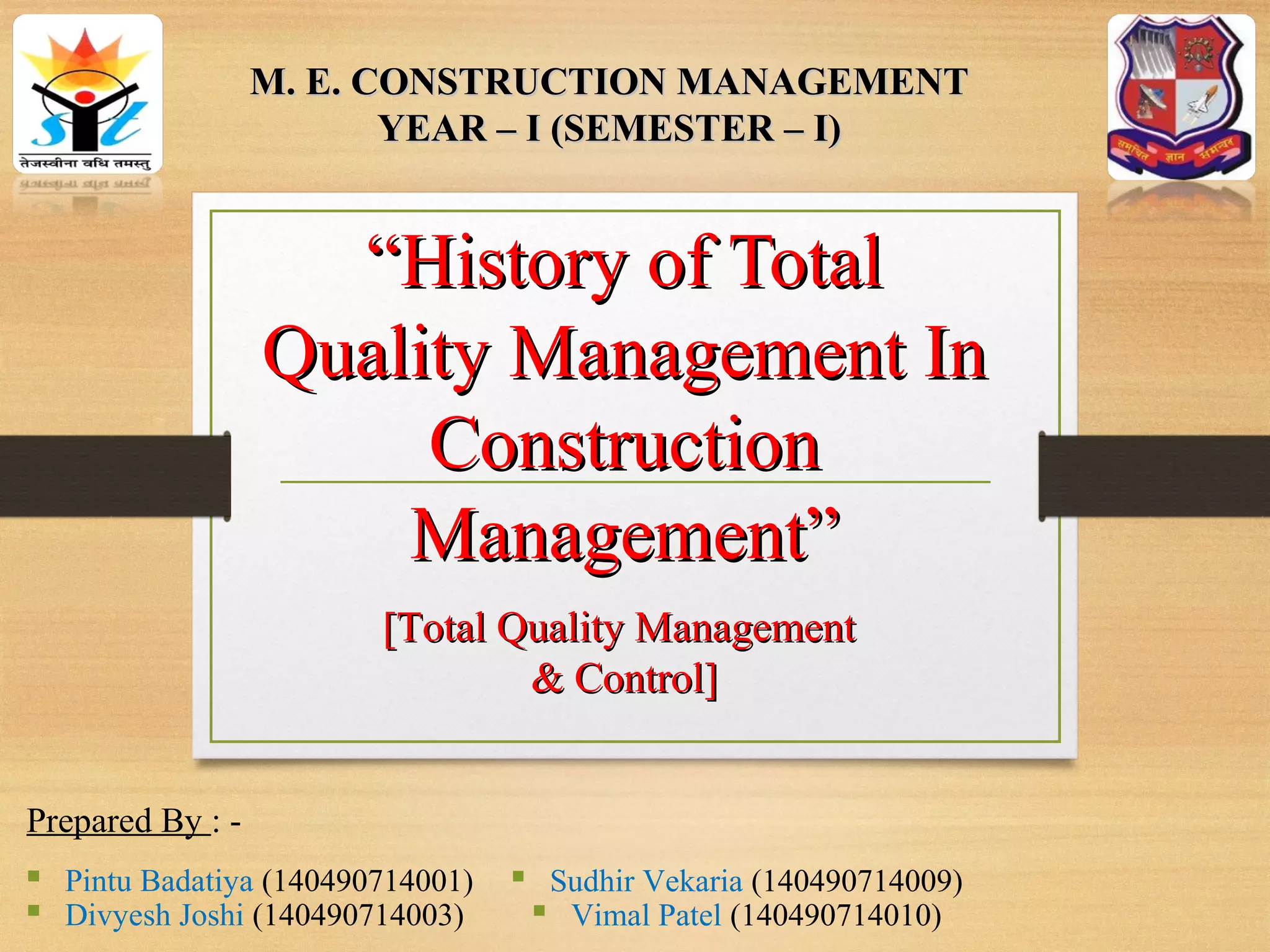 History of total quality management | PPT