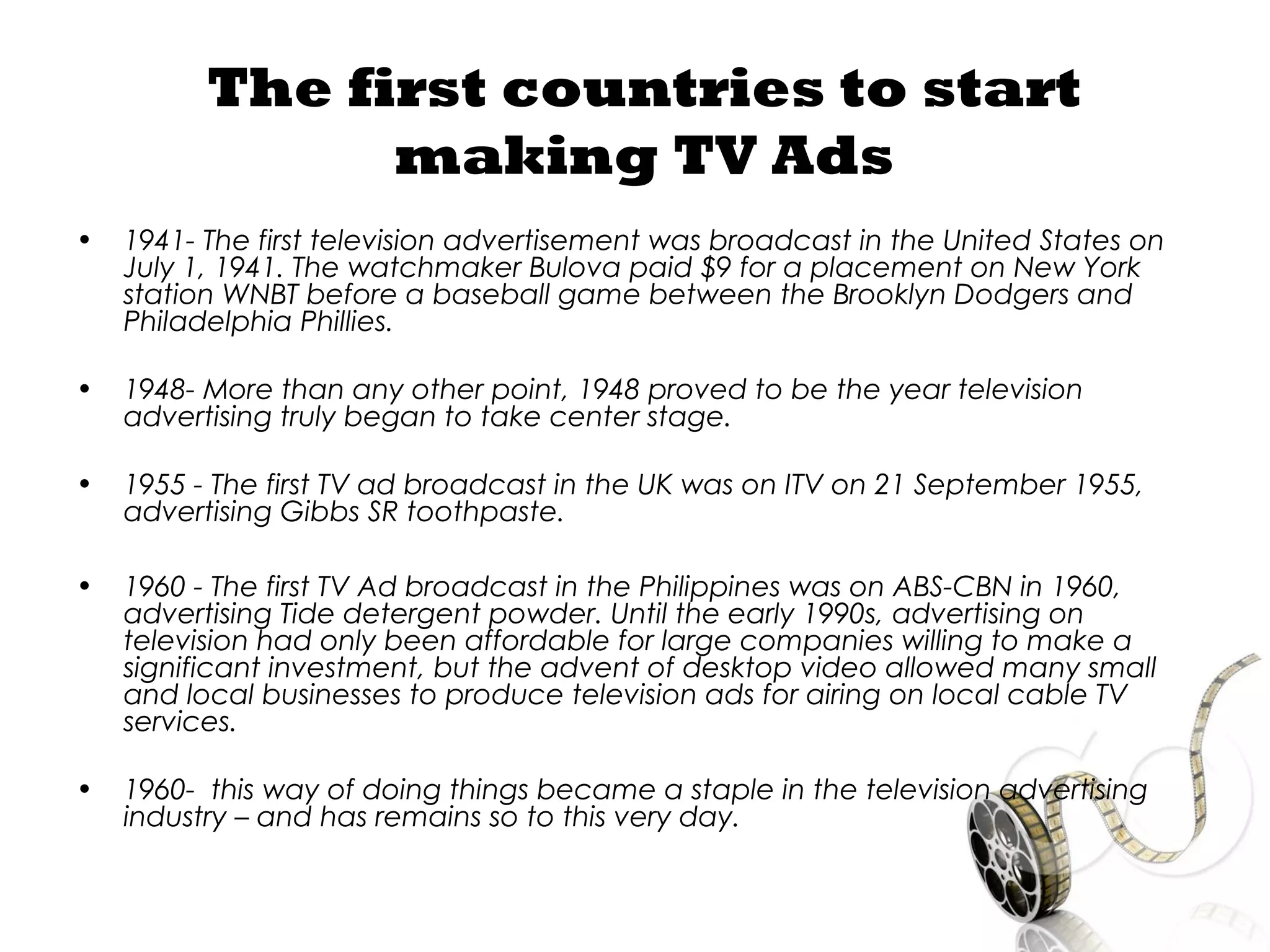 History of tv advertising | PPT