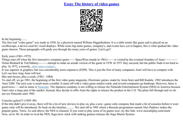 History Of Video Games Essay | PPT