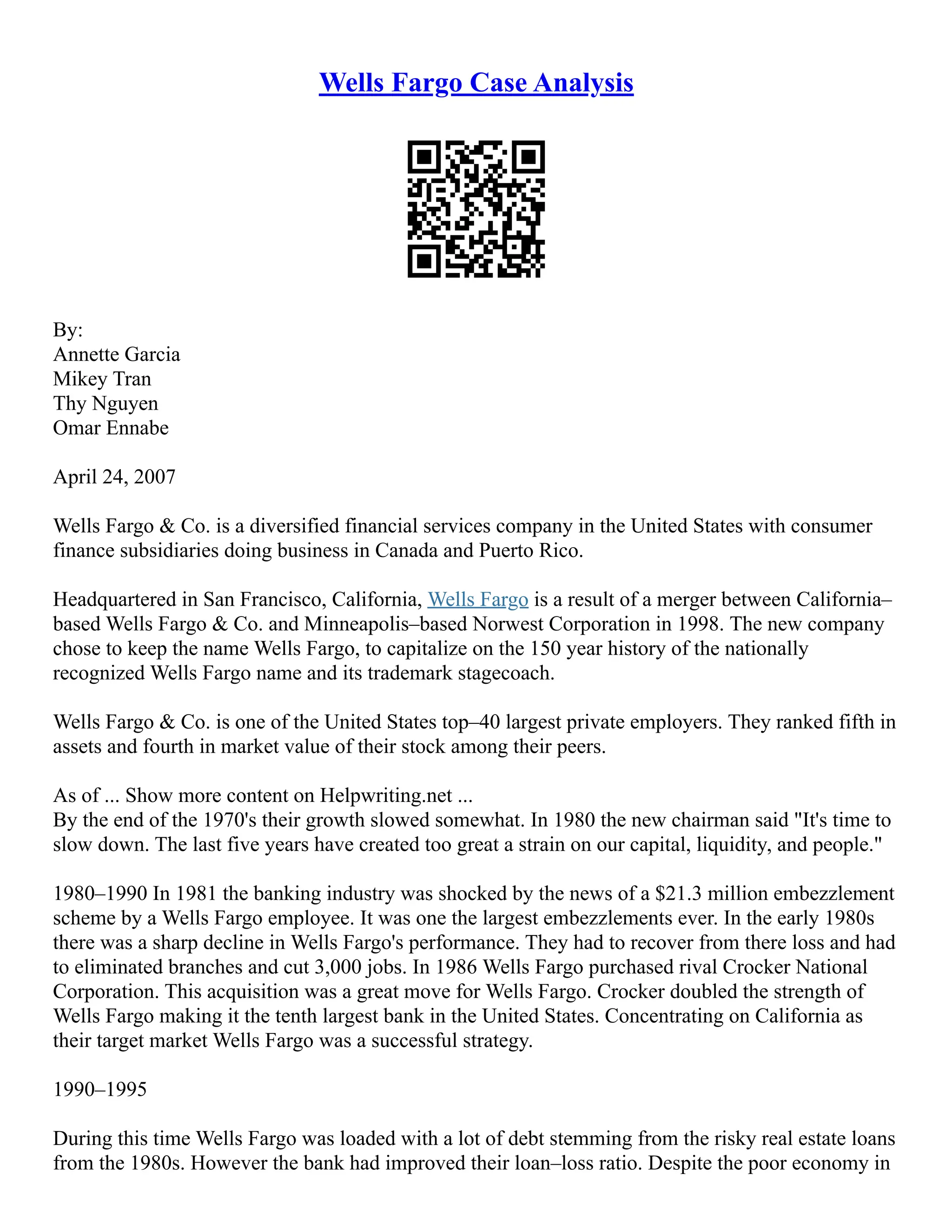 History Of Wells Fargo | PDF