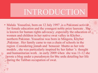 ppt on malala yousafsai history | PPTX | Injuries | Diseases and Conditions