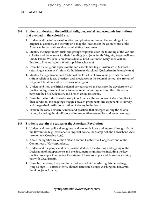 History social science content standards content standards (ca ... | PDF