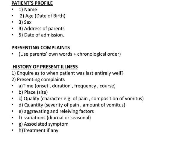 History taking in pediatrics | PPTX | Pregnancy | Reproductive Health