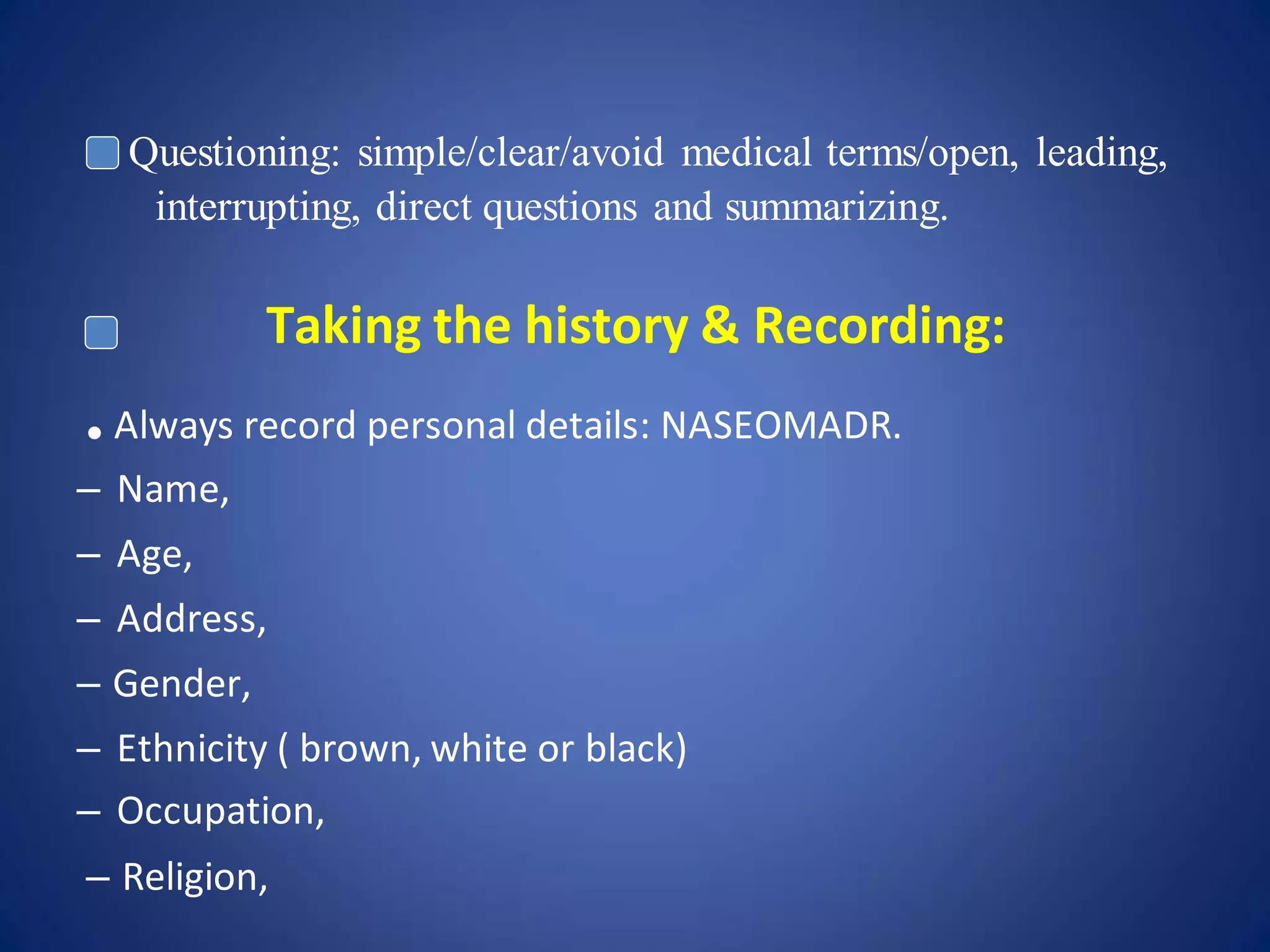 History taking in optometry or ophthalmology | DOCX