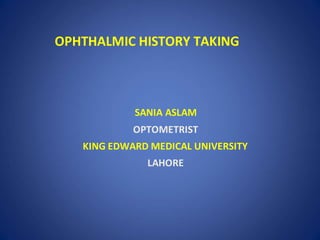 History taking in optometry or ophthalmology | DOCX