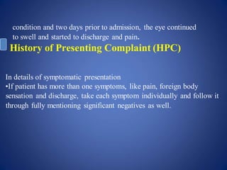 History taking in optometry or ophthalmology | DOCX