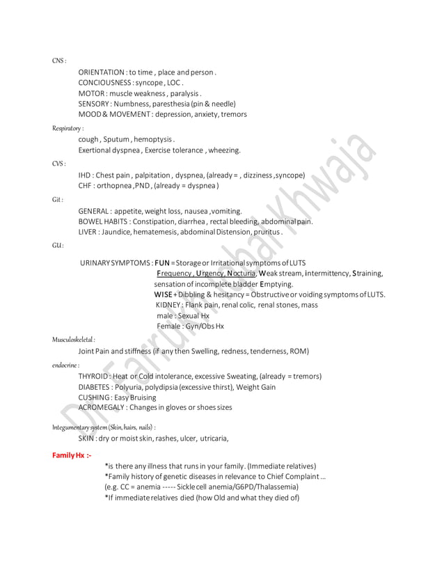 History taking (Easy Systemic Review) (Surgery Oriented) | PDF