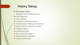 History taking and examination Obstetrics and Gynecology | PPT