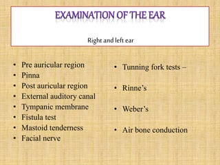 History taking & examination in ENT | PPTX