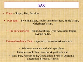 History taking & examination in ENT | PPTX | Ear, Nose and Throat ...