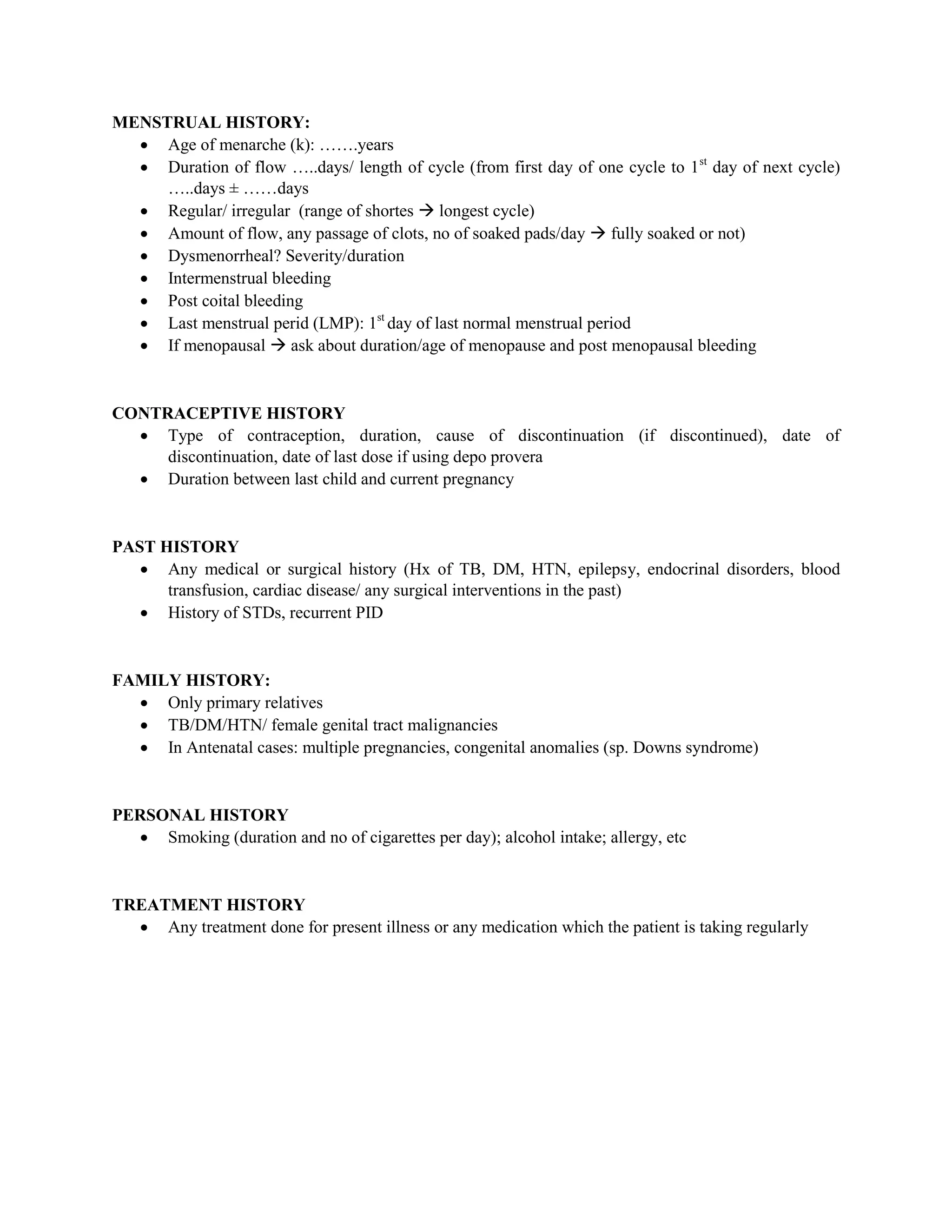 History taking format for gyne | PDF