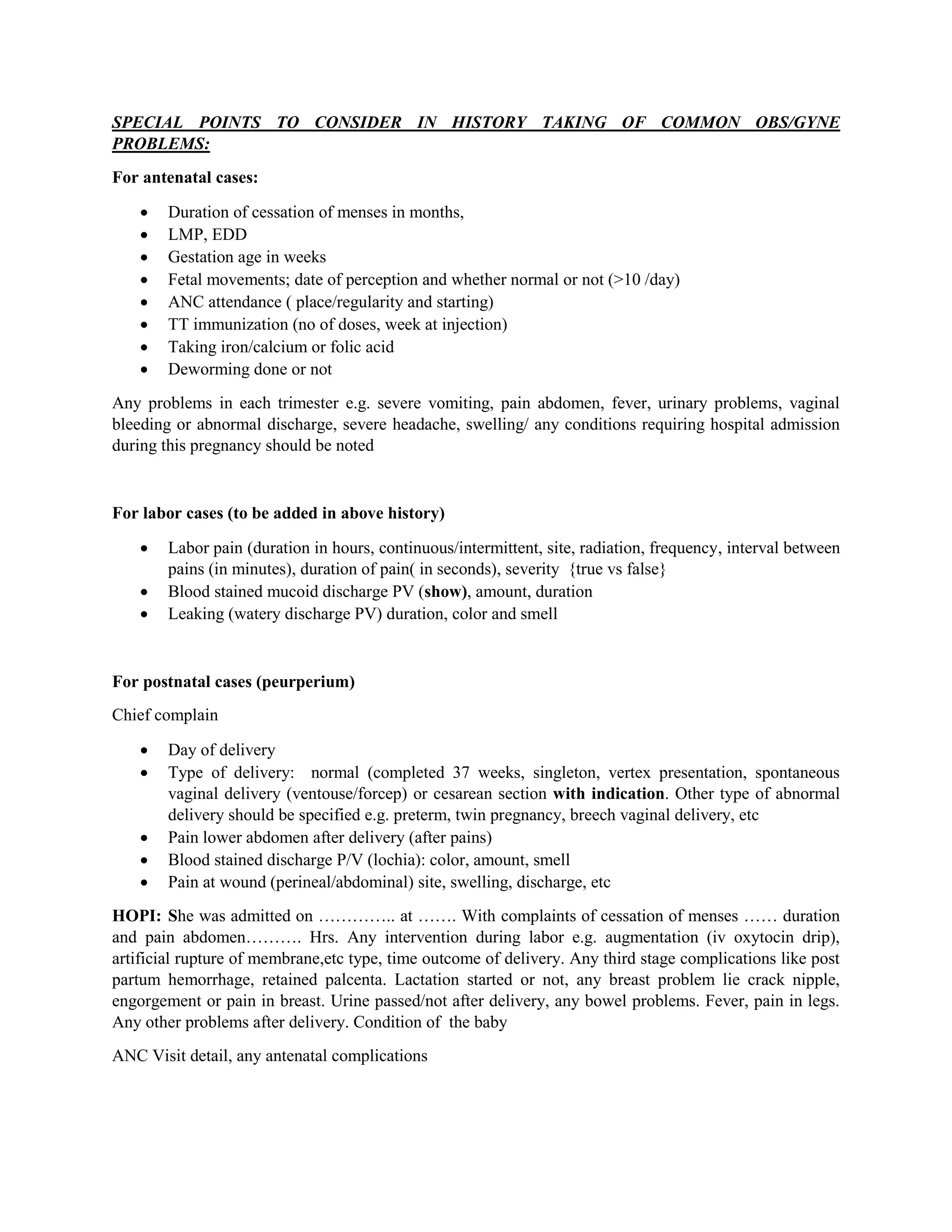 History taking format for gyne | PDF
