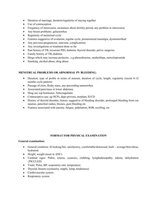 History taking format for gyne | PDF