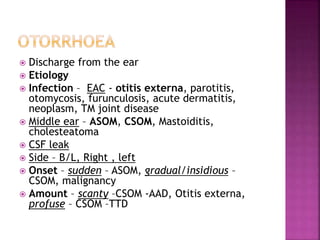 History taking in ear diseases | PPTX