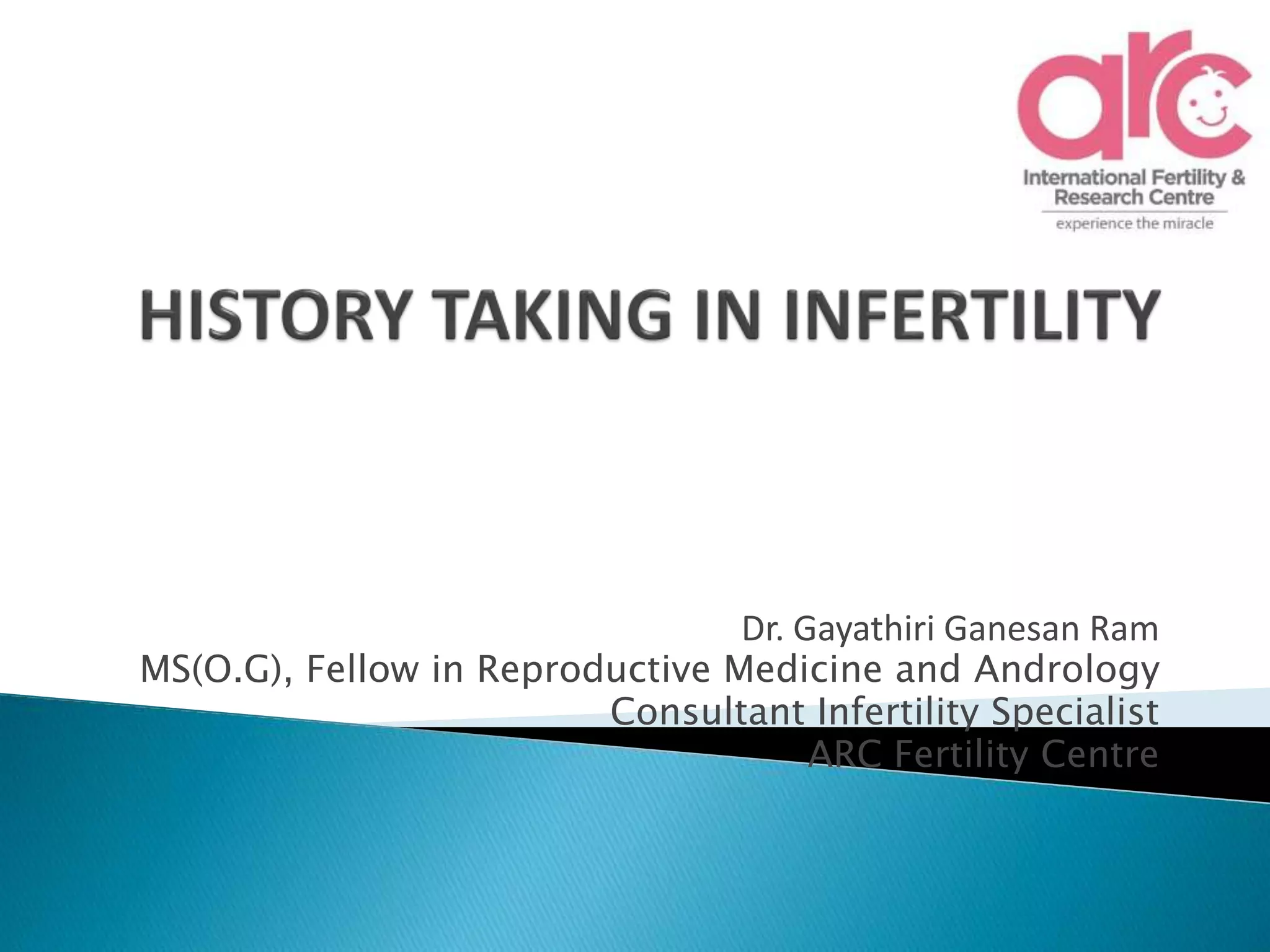 History taking in infertility by Dr. Gayathiri | PPTX
