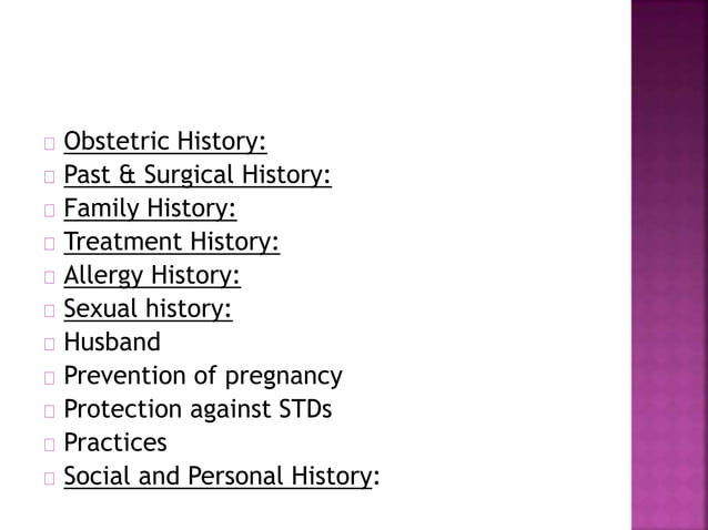 History taking in obstetrics & Gynecology | PPTX