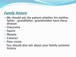 History taking in optometry | PPTX