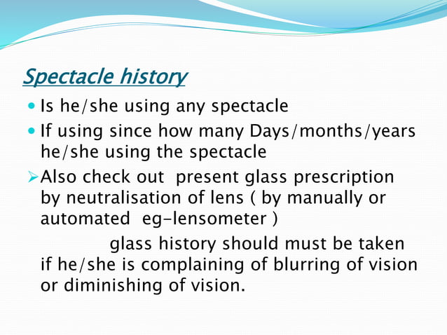 History taking in optometry | PPTX | Eye and Vision Conditions ...