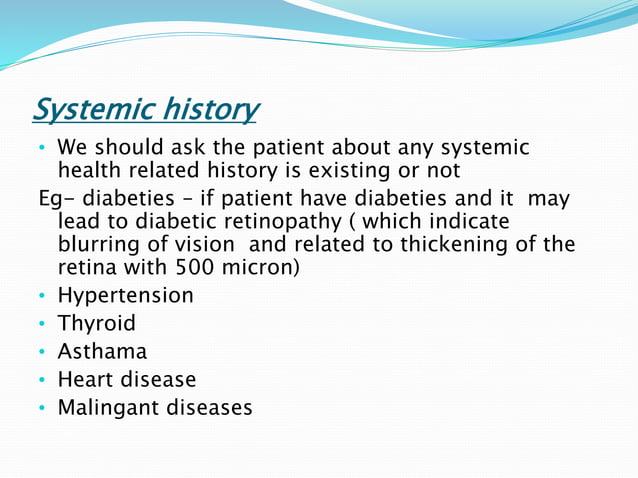 History taking in optometry | PPTX | Eye and Vision Conditions ...